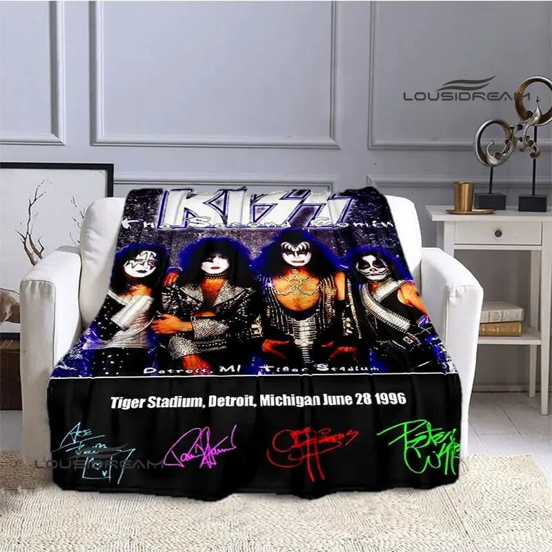 Плед с принтом Kiss Band, плед для пикника, теплый плед, тонкий плед, фланелевый плед для дома и путешествий, плед-покрывало, подарок на день рождения.