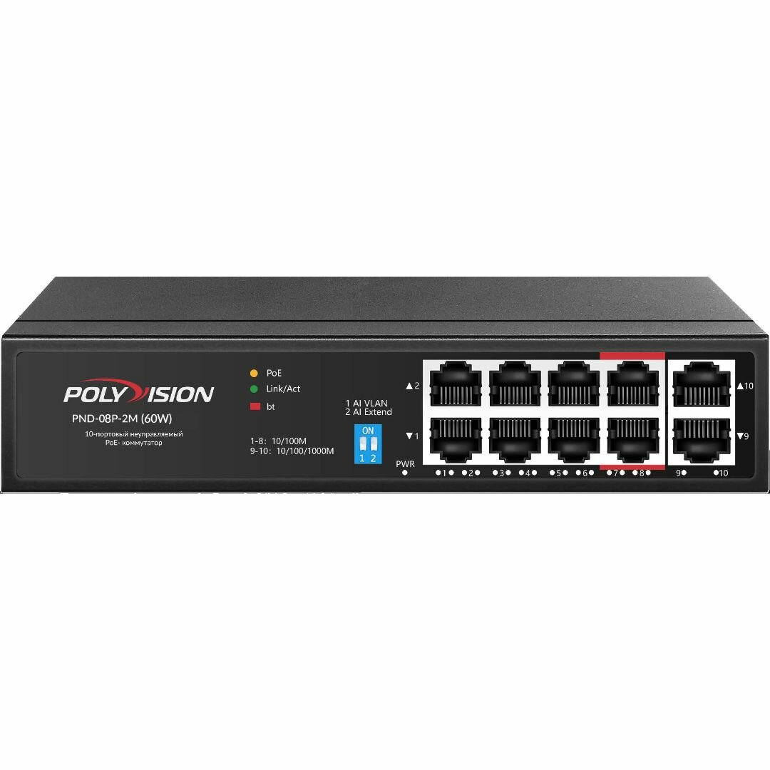 Polyvision PND-08P-2G (60W) Коммутатор POE