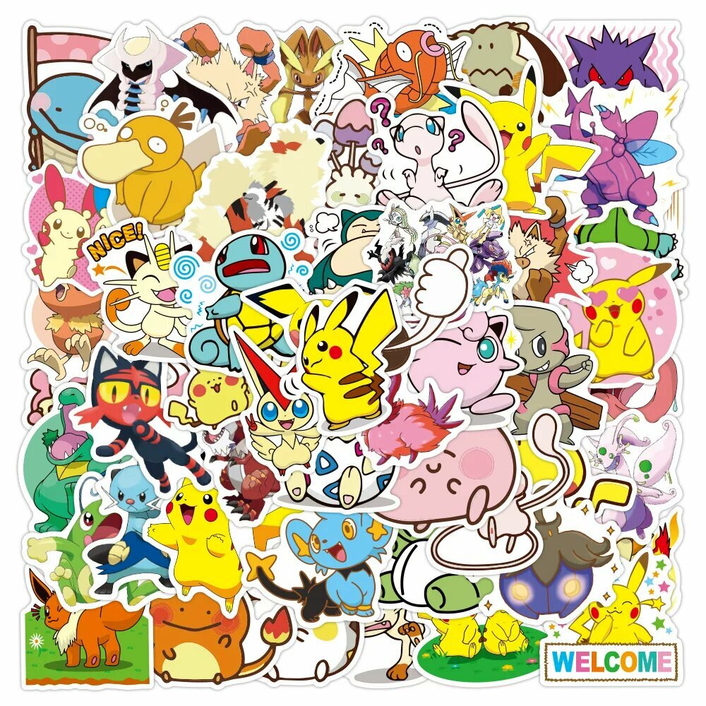 Pokémon мультяшные наклейки 50 листов водостойкие наклейки для чемодана скейтборда ноутбука шлема