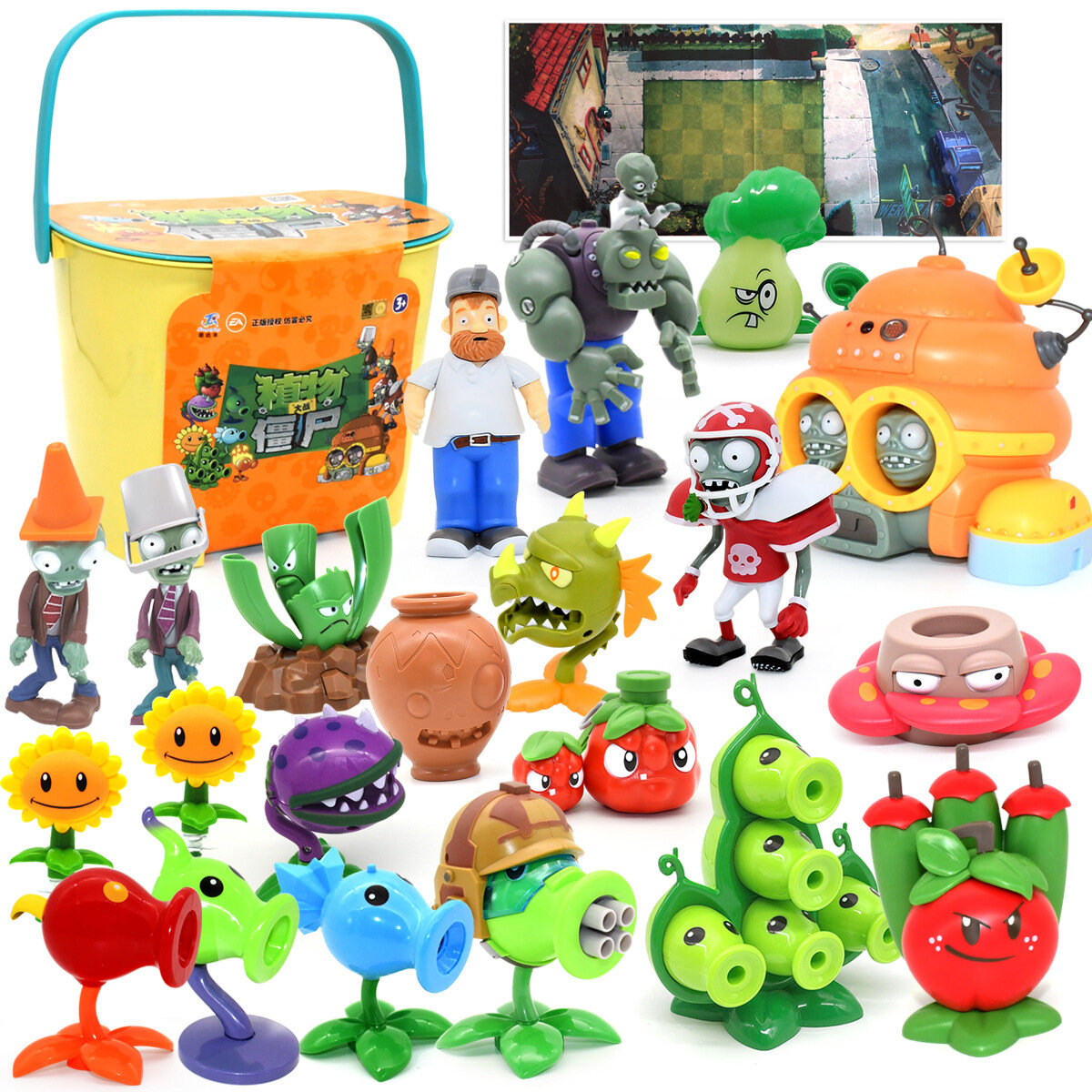 Официальный набор игрушек Plant vs. Zombies с ящиком для хранения, скамейкой и картой, твердая резина, 21 предмет
