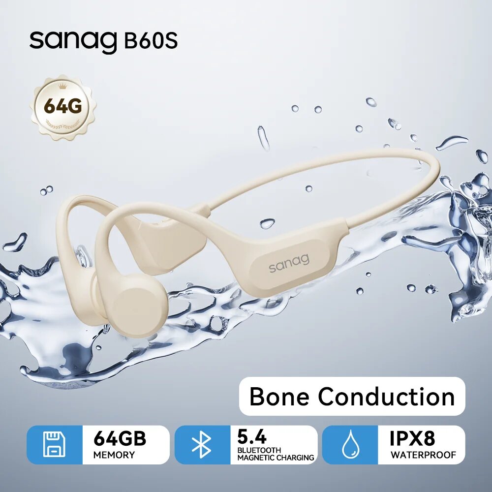 Sanag B60S Pro Max Беспроводные наушники костной проводимости , 64 ГБ памя, White