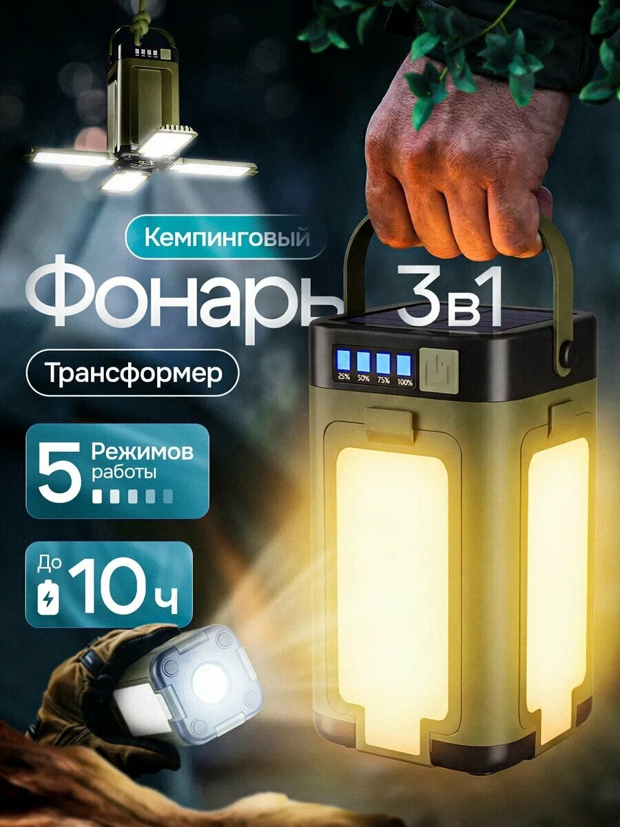 Кемпинговый фонарь TRUSPIRE, USB-зарядка, влагозащита, пластик
