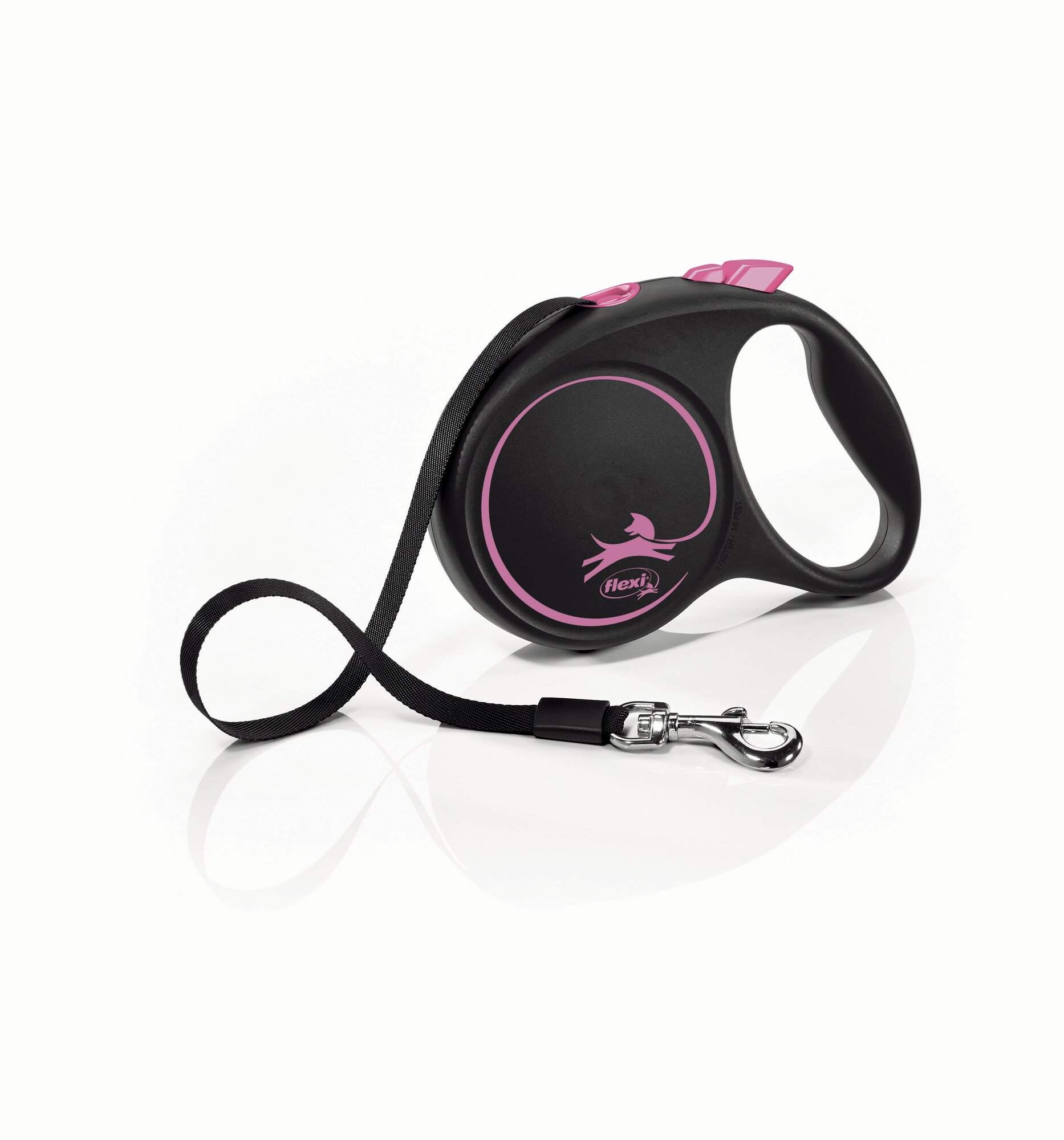 Рулетка FLEXI BLACK DESIGN M, с тормозным механизмом, до 25кг, 5м, розовая
