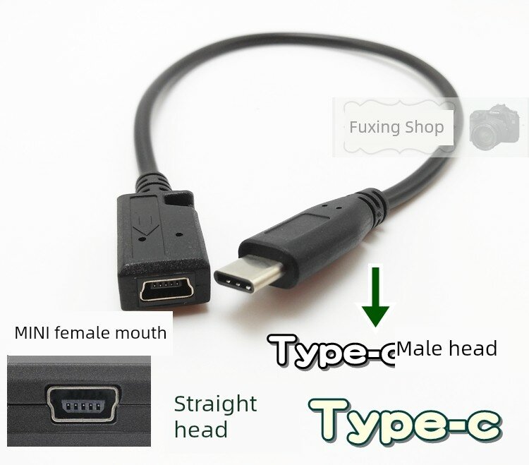 Черный адаптер MINI женский к Type-C мужской с кабелем 28 см для мобильных устройств