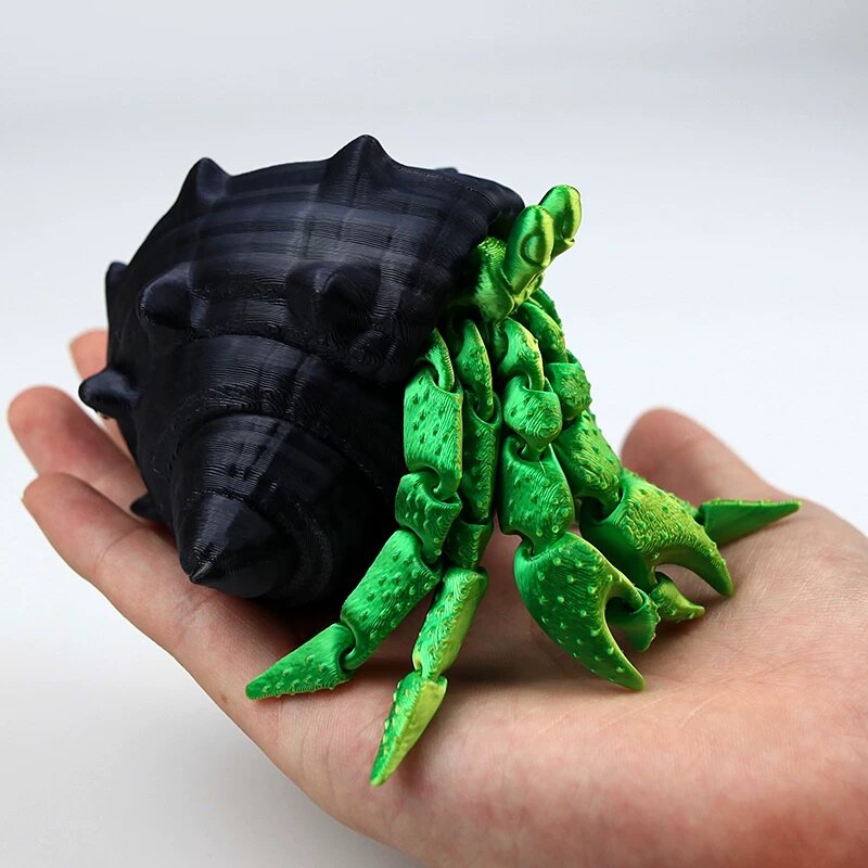 18 см 3D-печатная игрушка-краб с съемной раковиной, подвижные суставы, черная раковина и желто-зеленый краб
