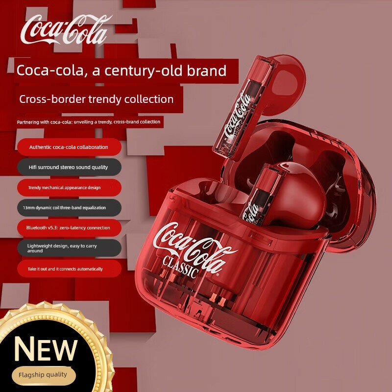 Наушники Coca-Cola T01 с Bluetooth, новые спортивные наушники с шумоподавлением, прозрачный корпус, беспроводные,