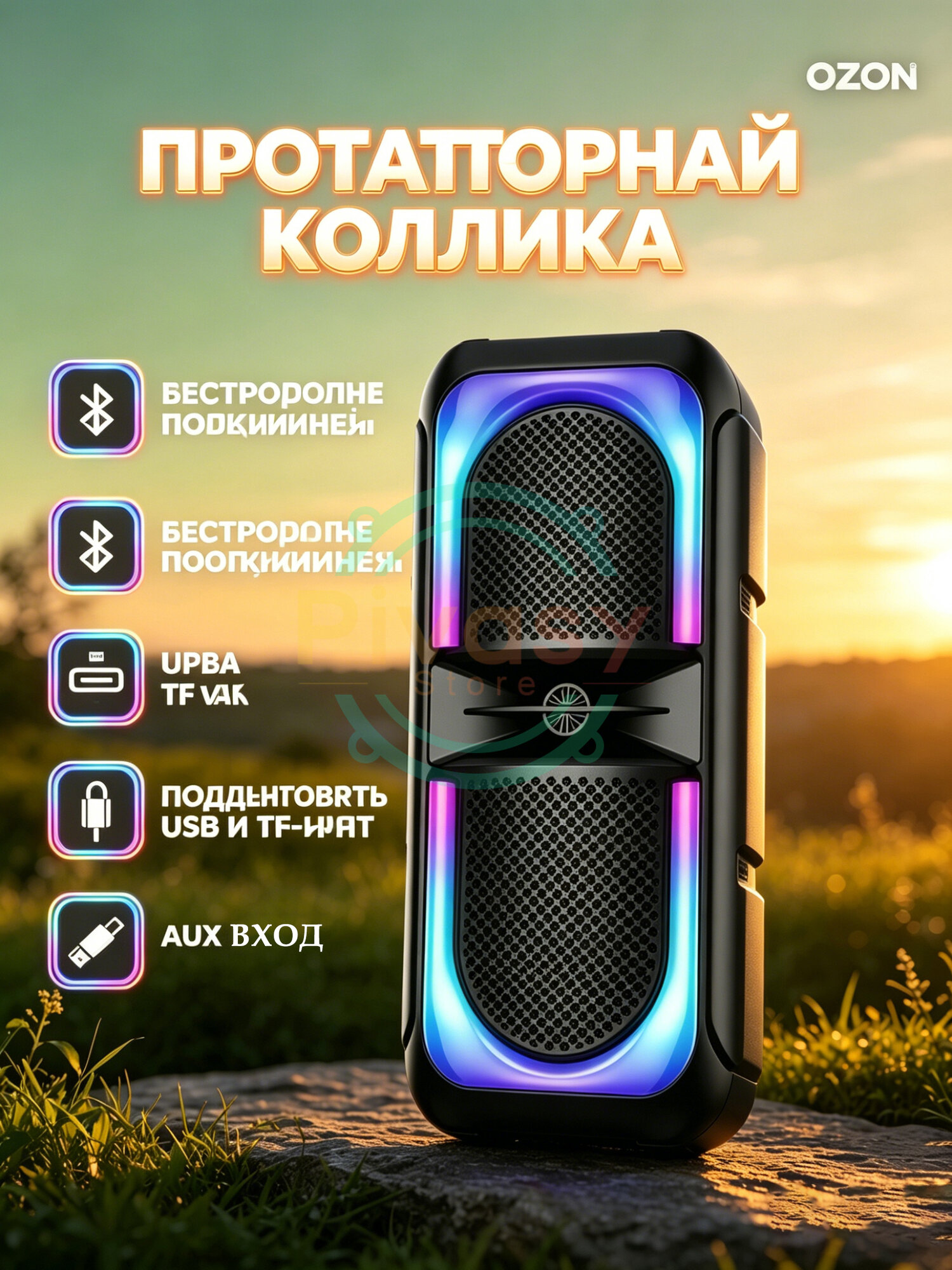Портативная беспроводная колонка, аккумулятор 1500 мАч, с разноцветной подсветкой, Type-C, для караоке в походе