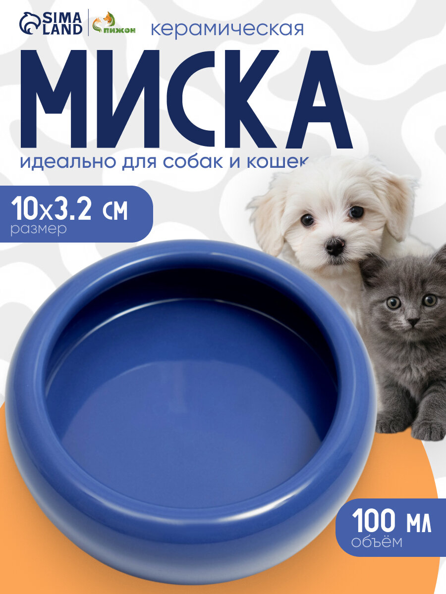 Миска для кошек и собак керамическая 100 мл 10 х 3,2 см, синяя