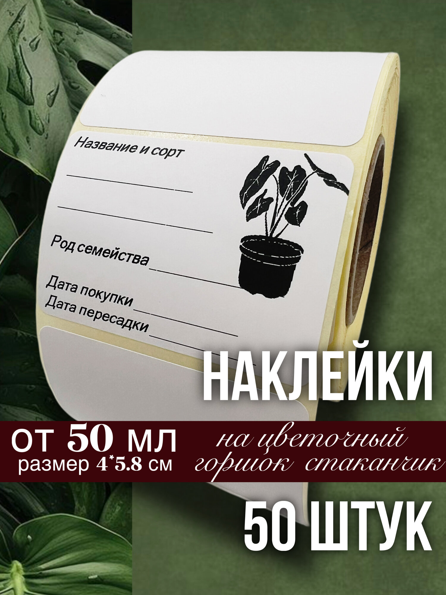 Наклейки на цветочные горшки и горшки для рассады 4*5.8 см 50 штук