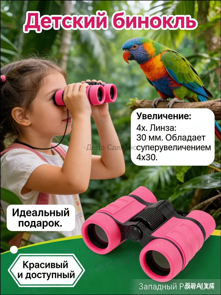 Игрушечный детский бинокль розового цвета с регулировкой для прогулок на природе