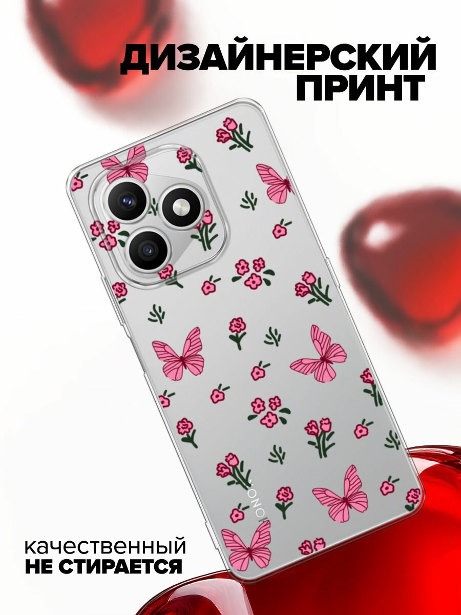 Чехол на Honor X8d / Хонор X8d с принтом Паттерн бабочки и цветы — фото 1
