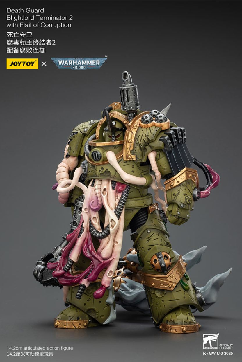 Фигурка JOYTOY Warhammer 40000 Death Guard Blightlord Terminator 2 with Flail of Corruption