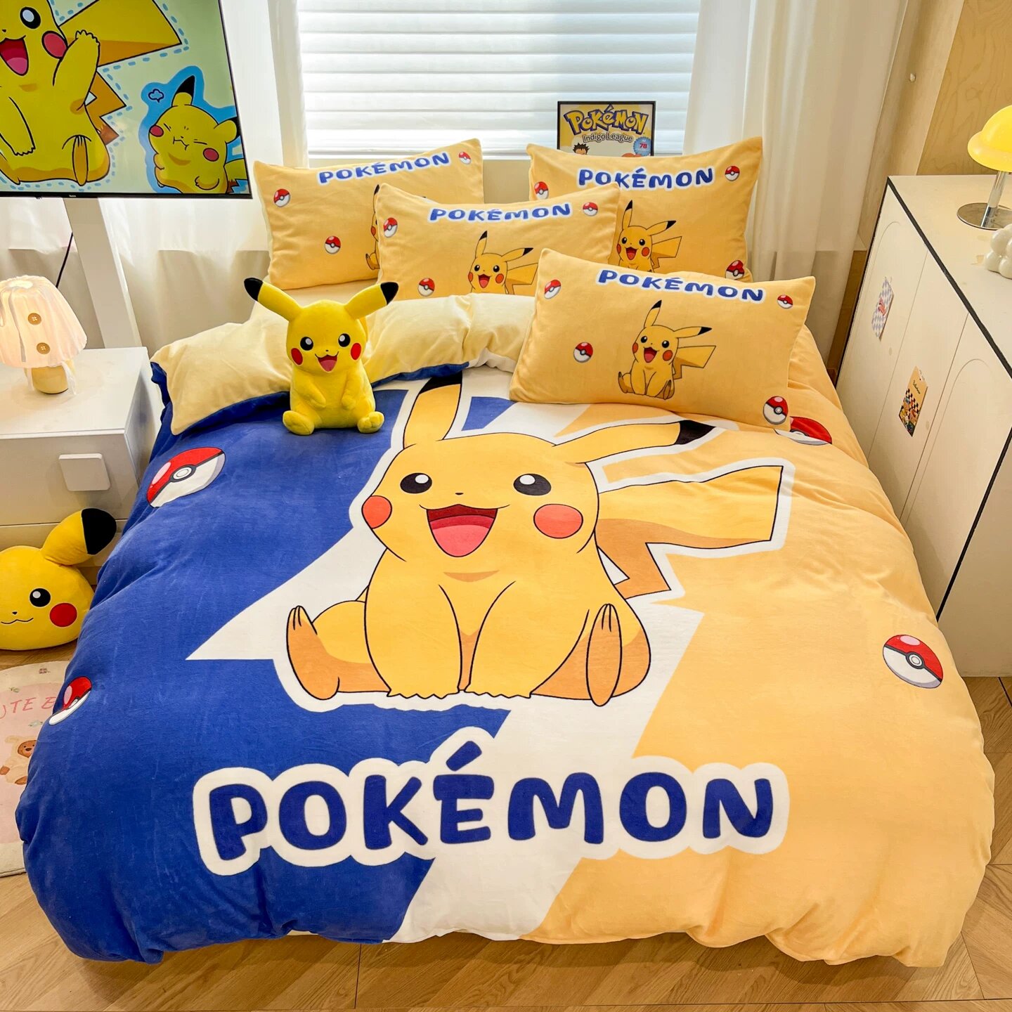 Зимний флисовый пододеяльник Pikachu, цельный, из молочного вельвета, детский, из кораллового флиса, двусторонний,