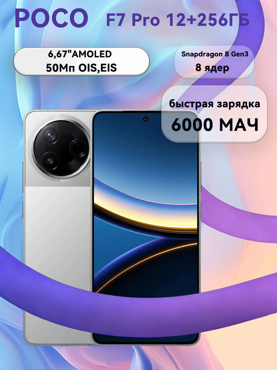 Смартфон POCO F7 Pro, 12ГБ/256ГБ, 6.67" AMOLED, камера 50Мп, голубой