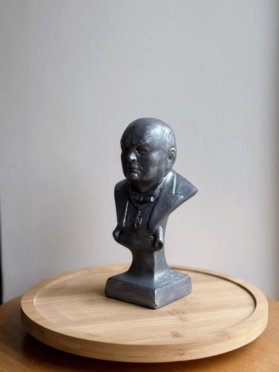 Статуэтка Бюст Черчилля, 19 см, из гипса, ручная работа, в цвете — фото 1