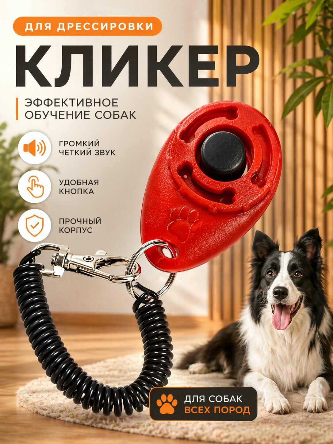Кликер для дрессировки собак, с браслетом, кнопкой, красный кликер