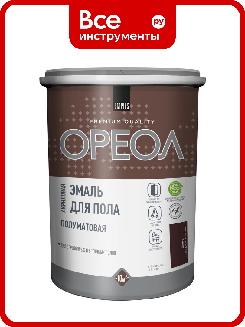 Акриловая эмаль для пола Ореол (полуматовая; венге; 0.9 кг) 73369
