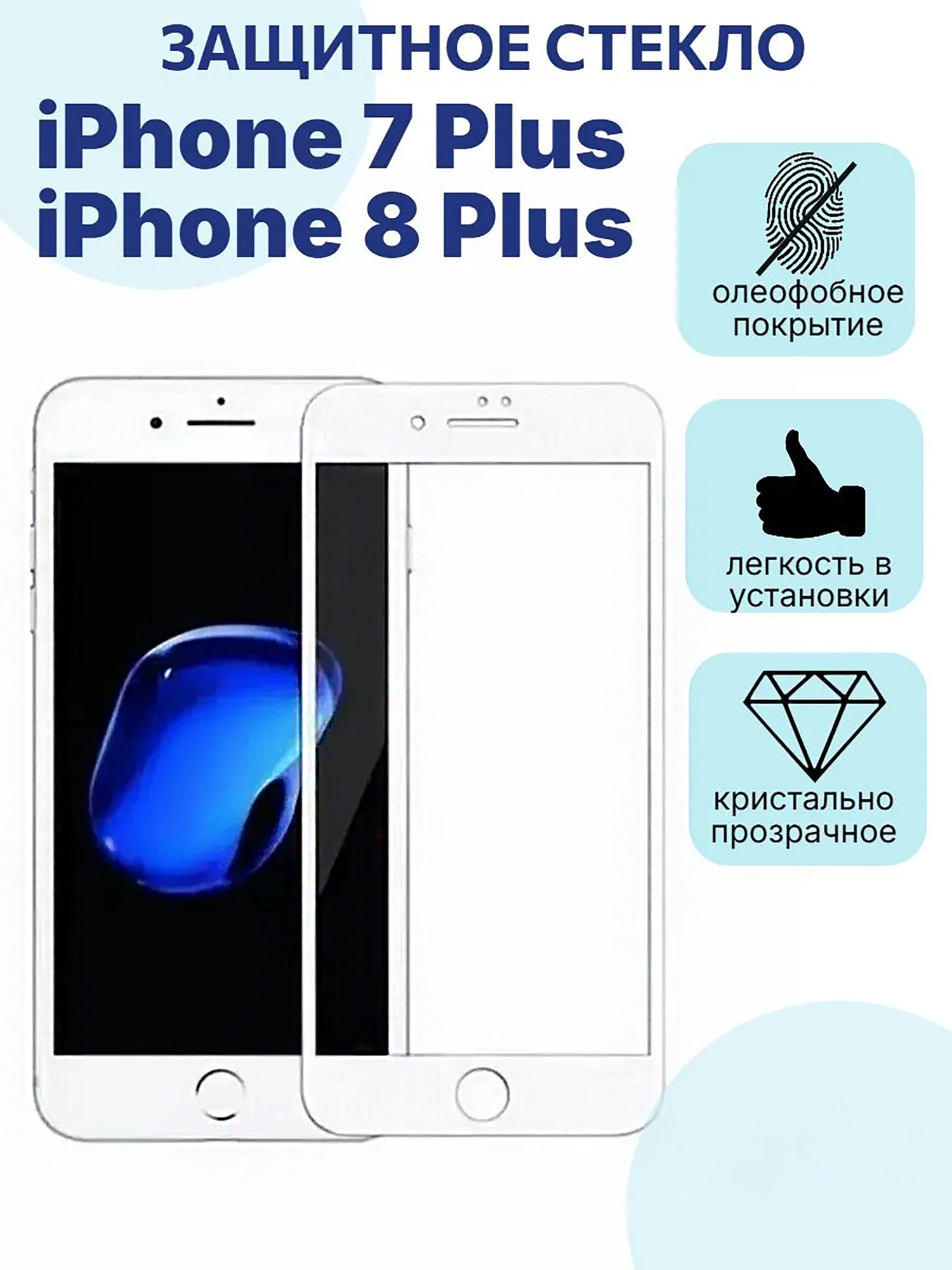 Защитное стекло премиум 9D для Apple iPhone 7 Plus/iPhone 8 Plus, на весь экран, c белой рамкой