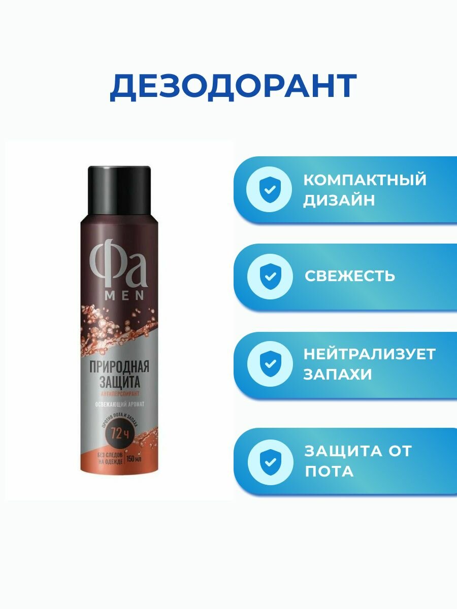 Фа MEN Аэрозоль дезодорант-антиперспирант мужской Природная защита Гуарана, 150 мл