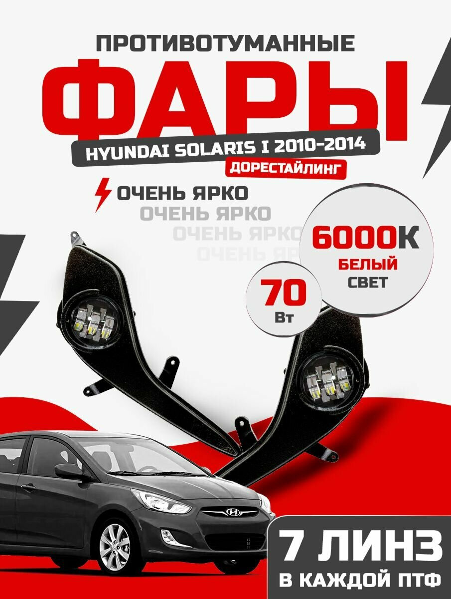 Противотуманные фары ПТФ Hyundai Solaris 1 дорестайлинг(2010-2014) лазерные туманки 2 шт