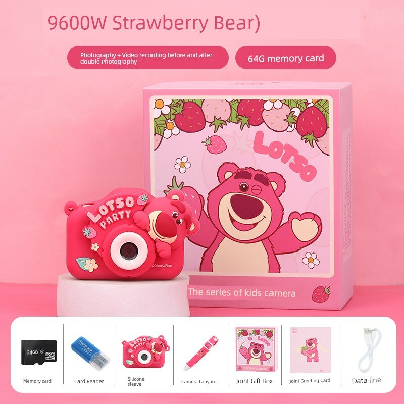 Цифровая камера Strawberry Bear Стандартная версия с экраном 2.0 дюйма, 64 ГБ памяти, детская игрушка