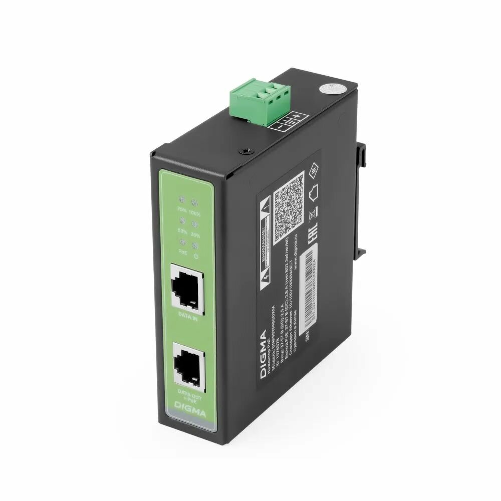 Инжектор PoE Digma DNP90W48GDXM 10/100/1000BASE-T 90Вт 37-57В(DC)