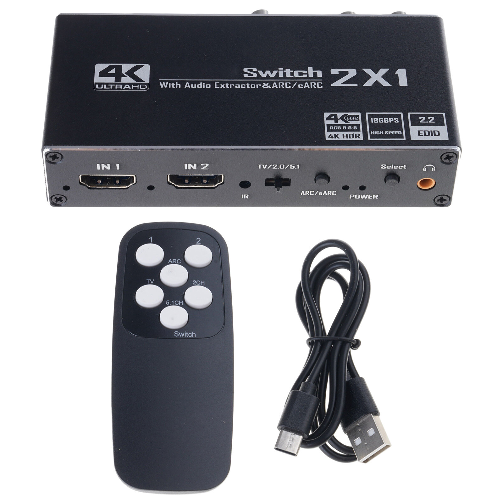 HDMI-коммутатор 2x1 с экстрактором звука, поддержкой 4K