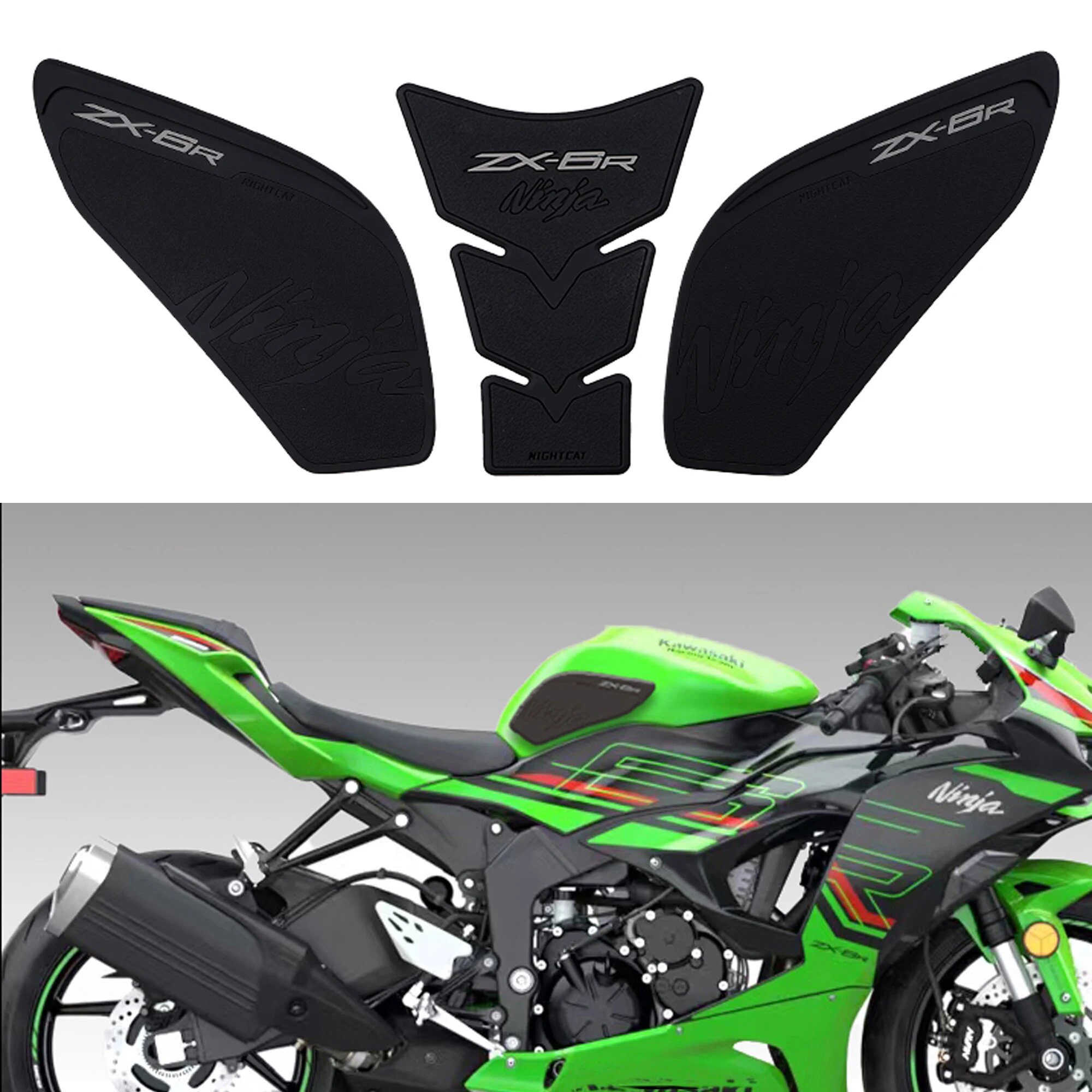 Накладки на бак ZX-6R 2025, цвет: зеленый/черный