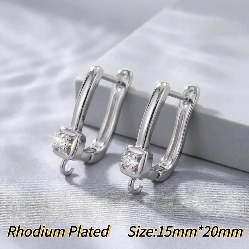 Сережки крючки с цирконами, Rhodium plated, 15mm*20mm