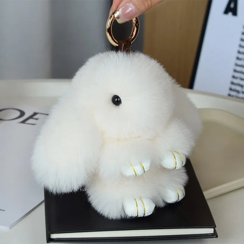 Брелок кролик, белый, Fur Pom Pom Angel, цвет J