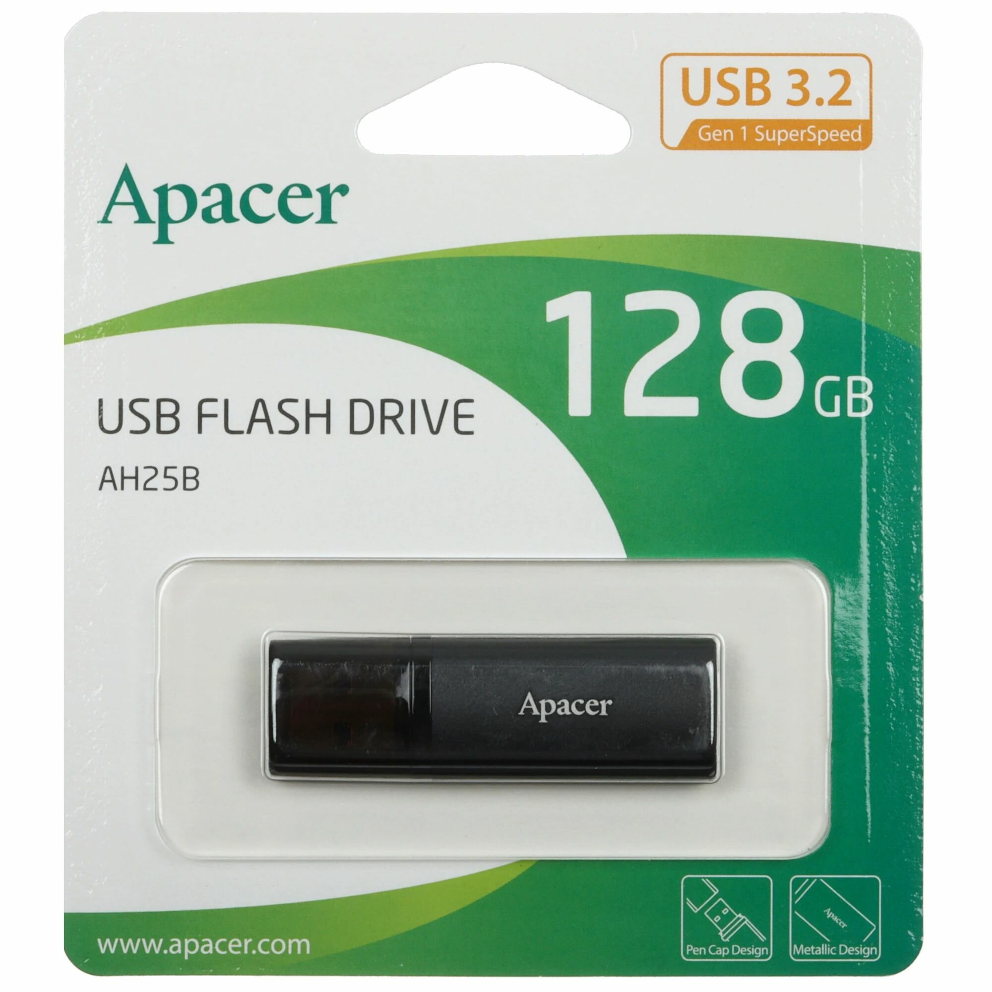 Память USB Flash 128 ГБ APACER AH25B (AP128GAH25BB-1) - USB3.2, USB Type-A