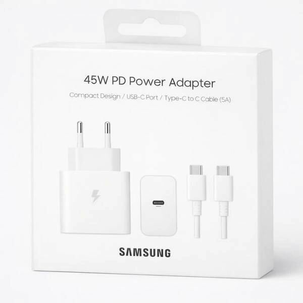 Зарядное устройство для смартфона_ Samsung Зарядное устройство Samsung 45 Вт PD PPS Super Fast GaN Белый