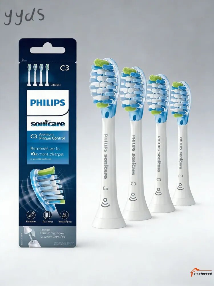 Preferred Стандартные головки звуковой зубной щетки Philips Sonicare C3 Premium для борьбы с зубным налетом HX9042/65, white,4шт