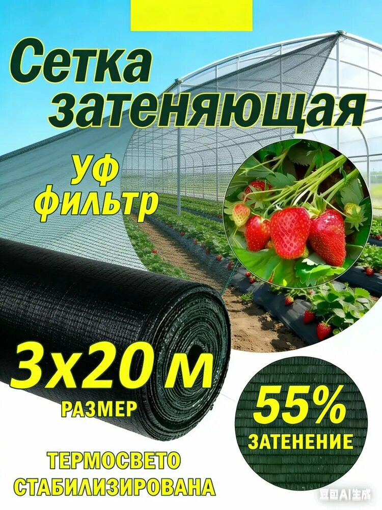 Сетка садовая затеняющая, Пластик,95г/кв. м,20х3м
