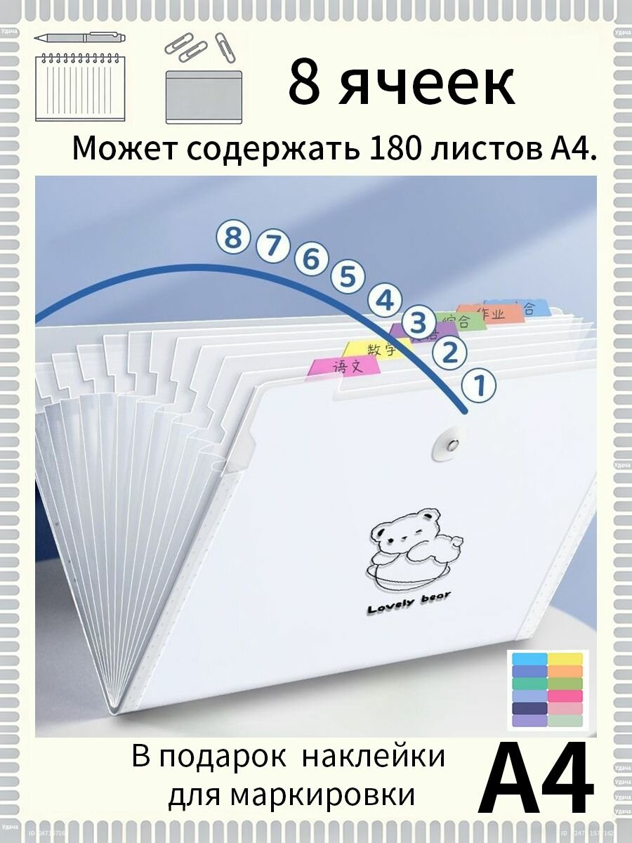 Архивная папка A4, комплект ручной, многоуровневая, пластик, белая