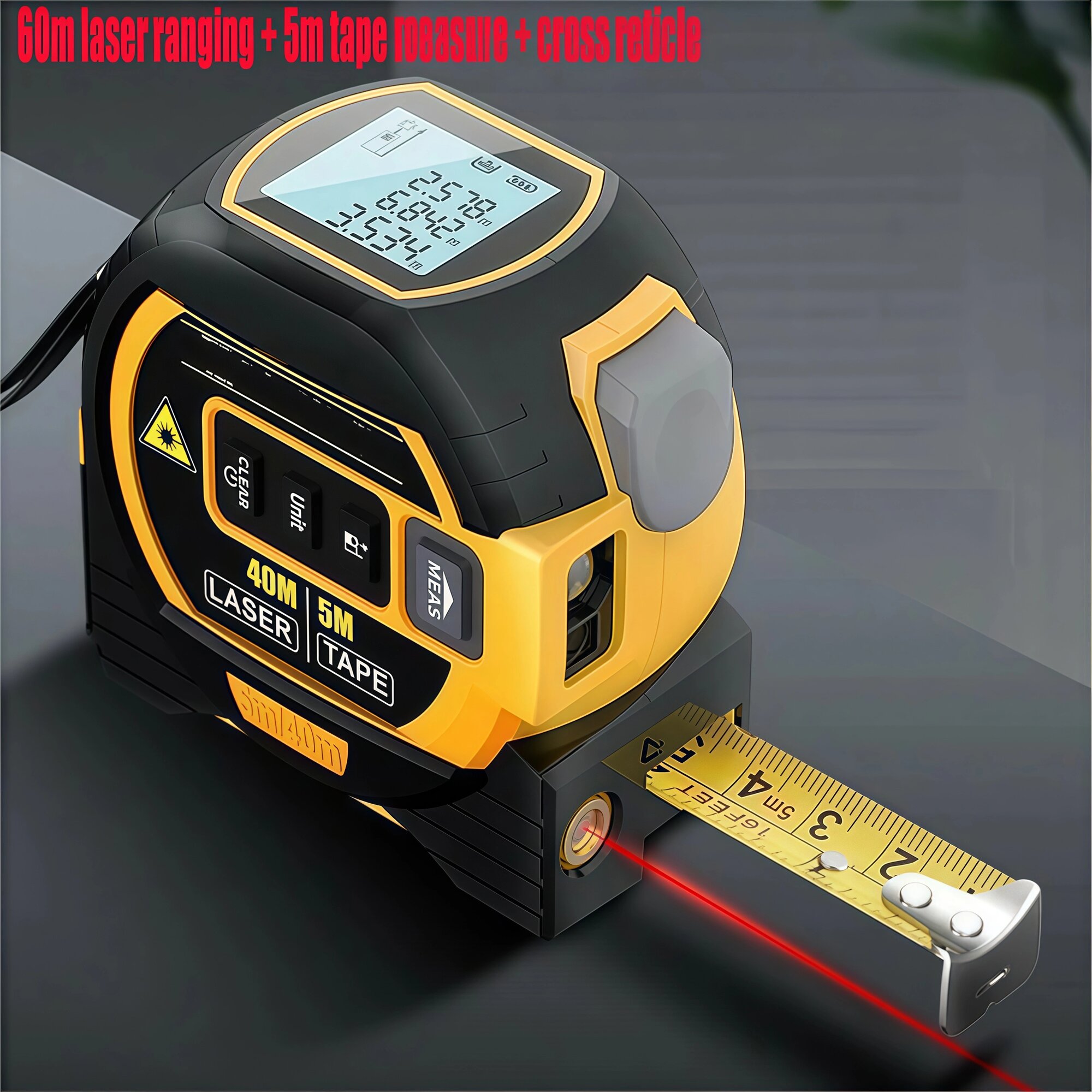 Лазерная рулетка Laser Measuring Tape, 60м, точность 2мм, 3в1, ABS, с ремешком