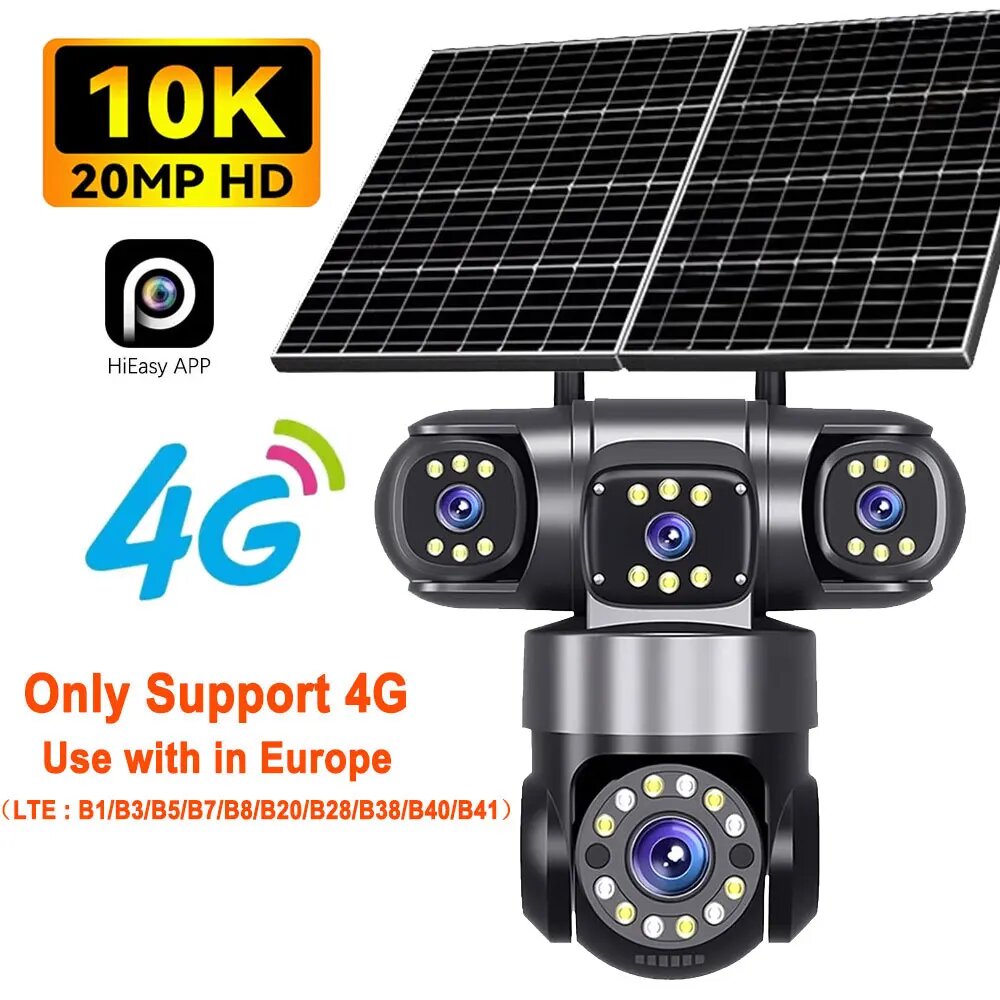 10K 4G Солярисная Безопасностная IP-Камера На улице 4 Объектива 4 Экрана 16X Зум PIR Детекция Людей 360° PTZ-Камера CCTV Беспроводное Надзорное Наблюдение