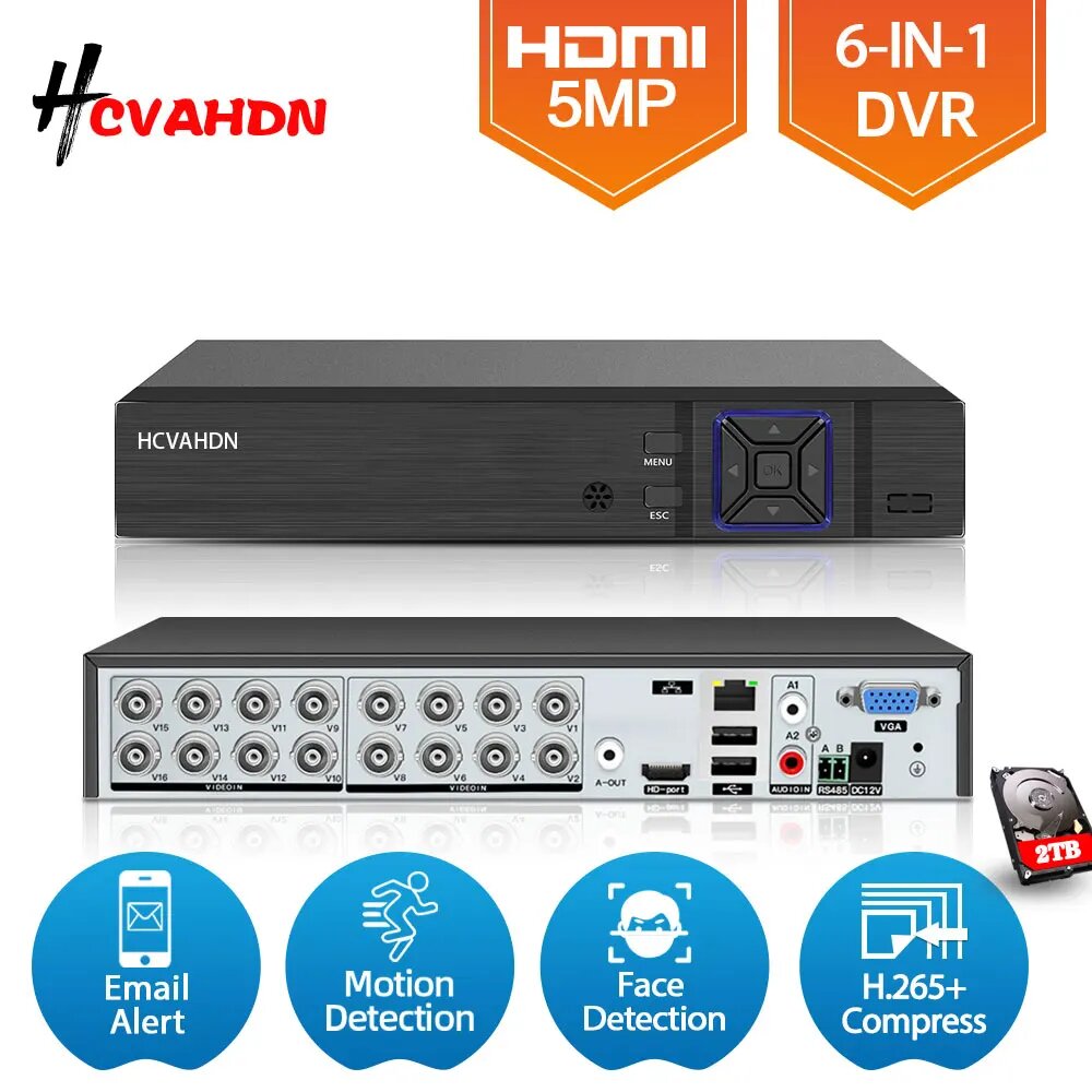 16-канальный 5MP AHD DVR NVR гибридный видеорегистратор для 5MP 4MP 1080P TVI CVI CVBS AHD IP CCTV DVR набора систем безопасности камер 8ch