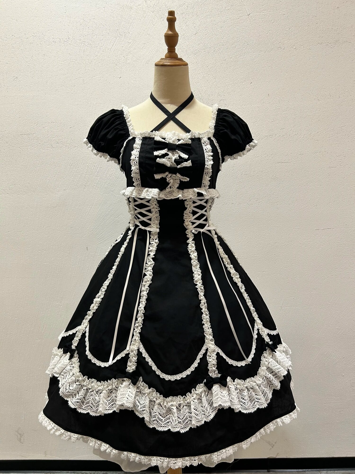 Черное платье Лолита S, Black-white OP Only