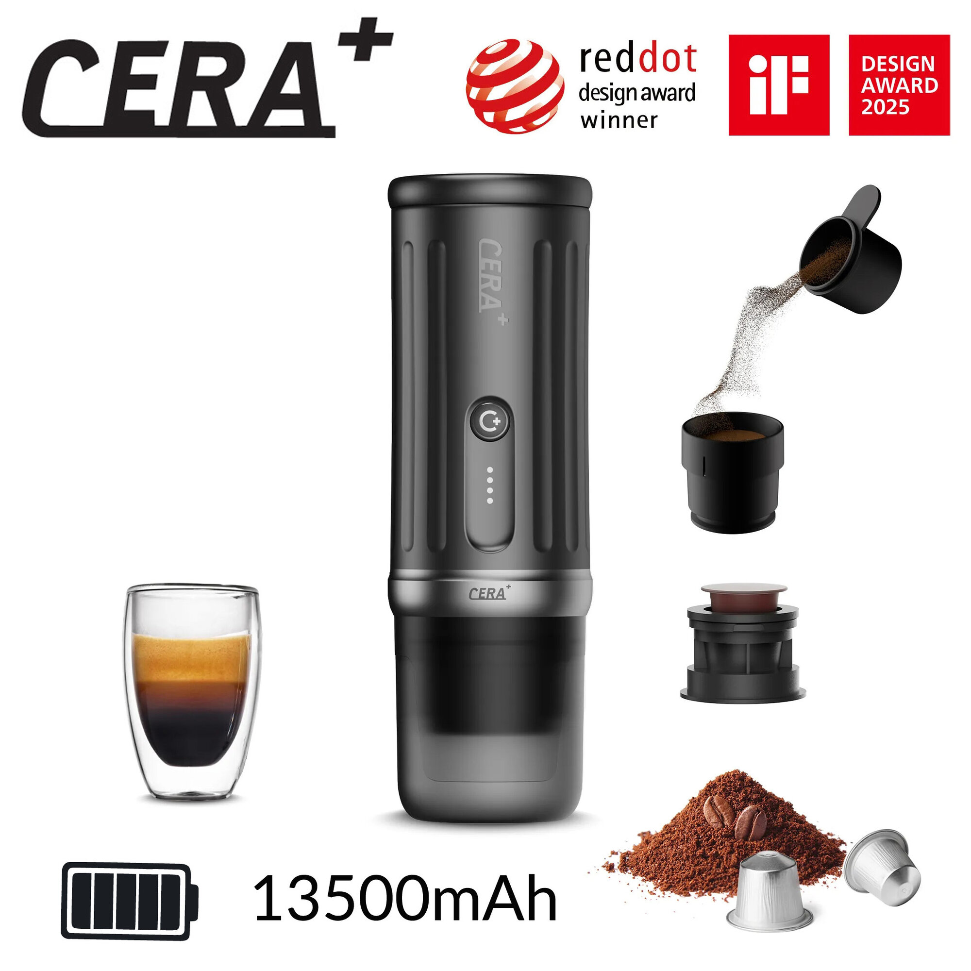 Аккумуляторная эспрессо кофемашина Cera+ PCM03S, 13500мАч, серая