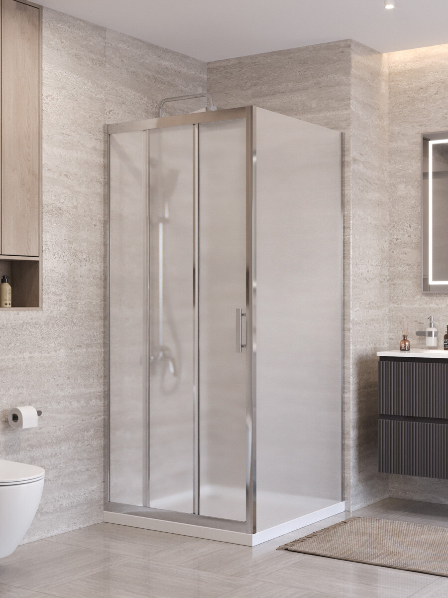 Душевой уголок BelBagno UNO-195 90x90 UNO-195-AF-31-90-P-Cr стекло рифленое, профиль хром