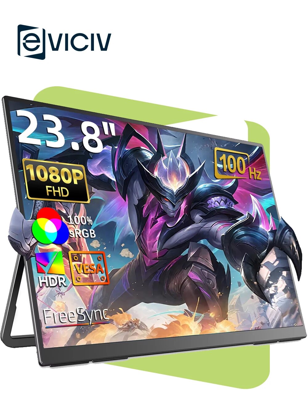 EVICIV UMax 23 Компьютерный дисплей 23.8" 100Hz FreeSync Портативный монитор 1080P IPS Экран Интегрированный держатель USB-C HDMI Для ноутбука
