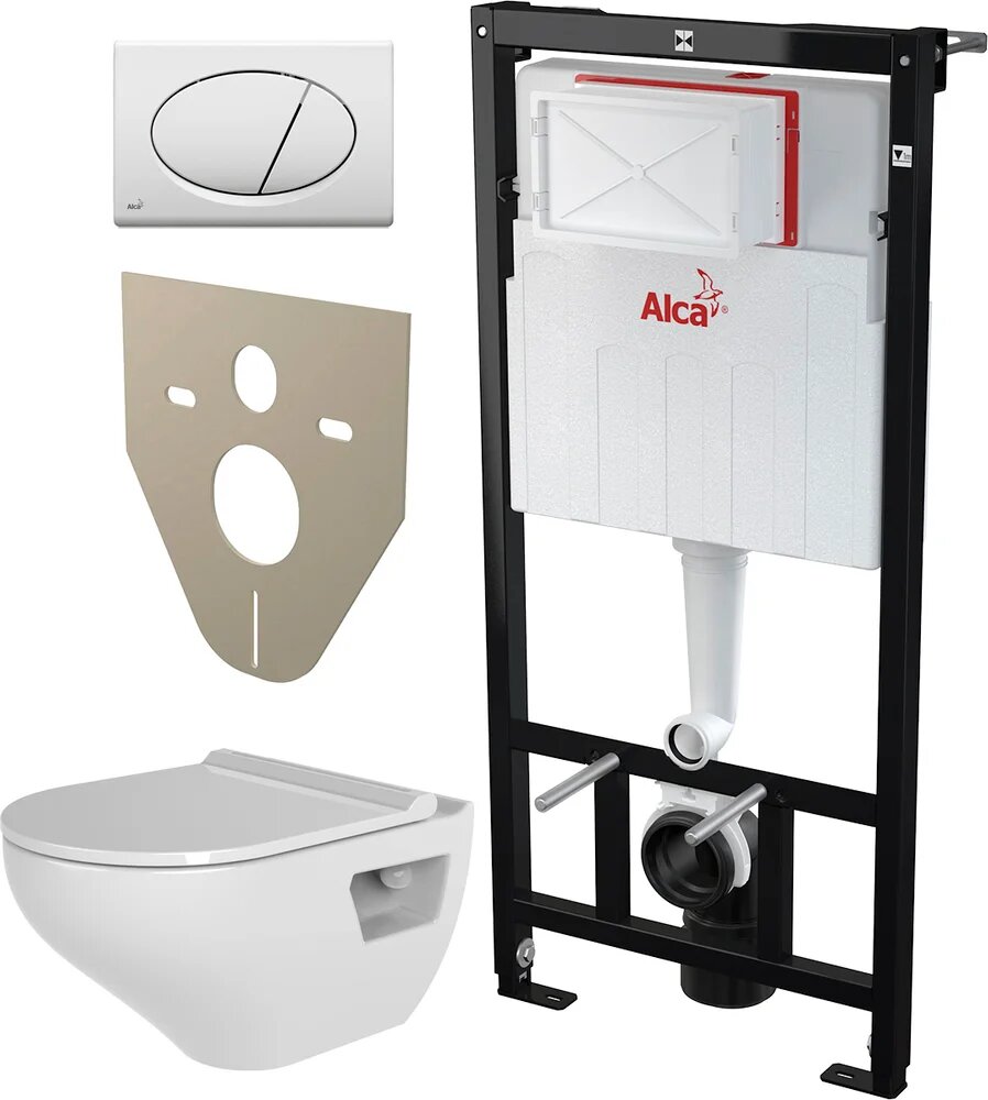 Комплект 4 в 1 Унитаз подвесной Bien Ion IOKA050N2VP0W5000 / Звукоизоляция AlcaPlast M91 / Кнопка ALCA M70 цвет белый, Инсталляция A101 Sadromodul AM101/1120-0001