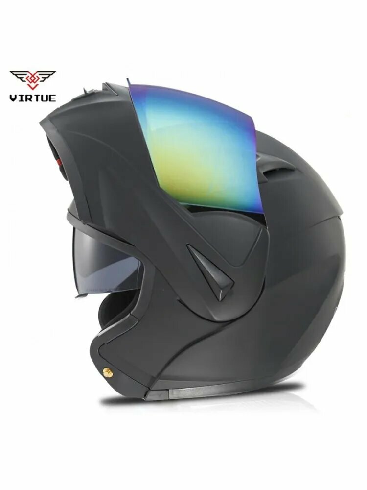 Мотошлем, цвет: черный матовый, синий, размер: XL