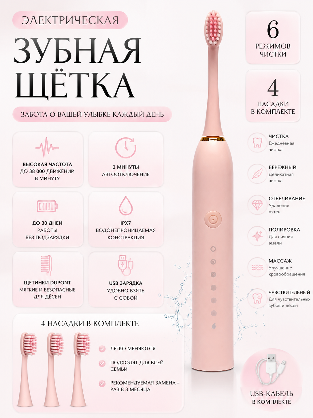 Электрическая зубная щетка отбеливающая Sonic Toothbrush X-7
