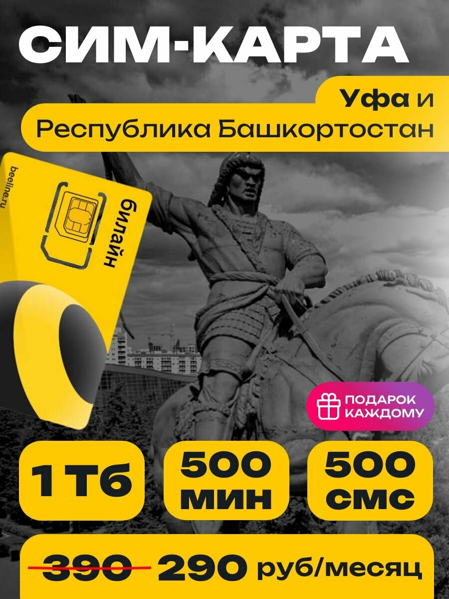 Сим-карта Билайн тариф Эксклюзивный Онлайн Лайт Республика Башкортостан 1024 Гб + 500 минут за 290 руб.