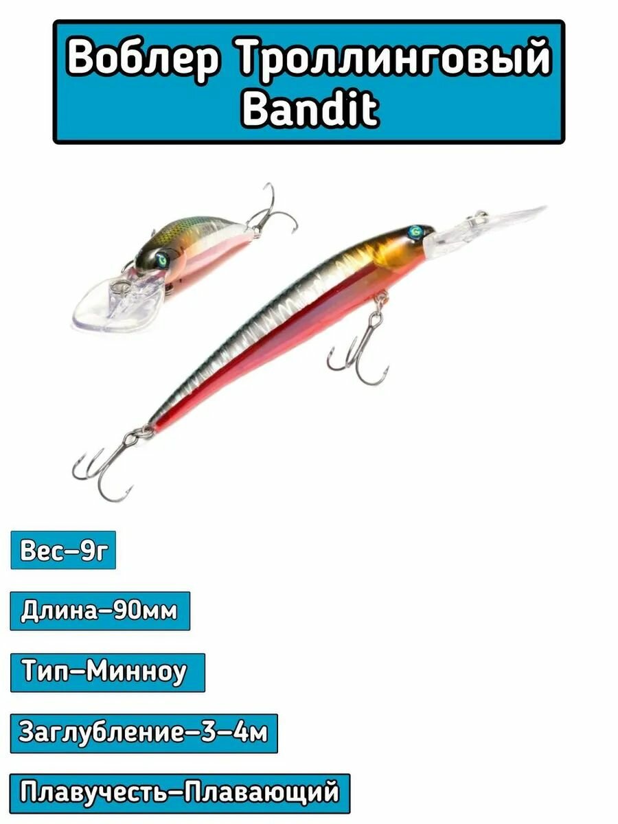 Воблер GG Bandit 9 см, 9 гр, C287, для троллинга, твичинга
