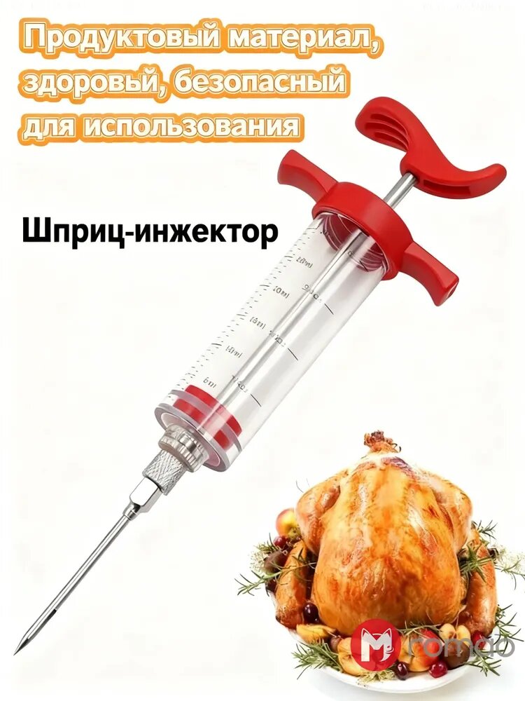 Шприц для мяса, кулинарный инжектор из нержавеющей стали и ABS пластика, 22 см, красный