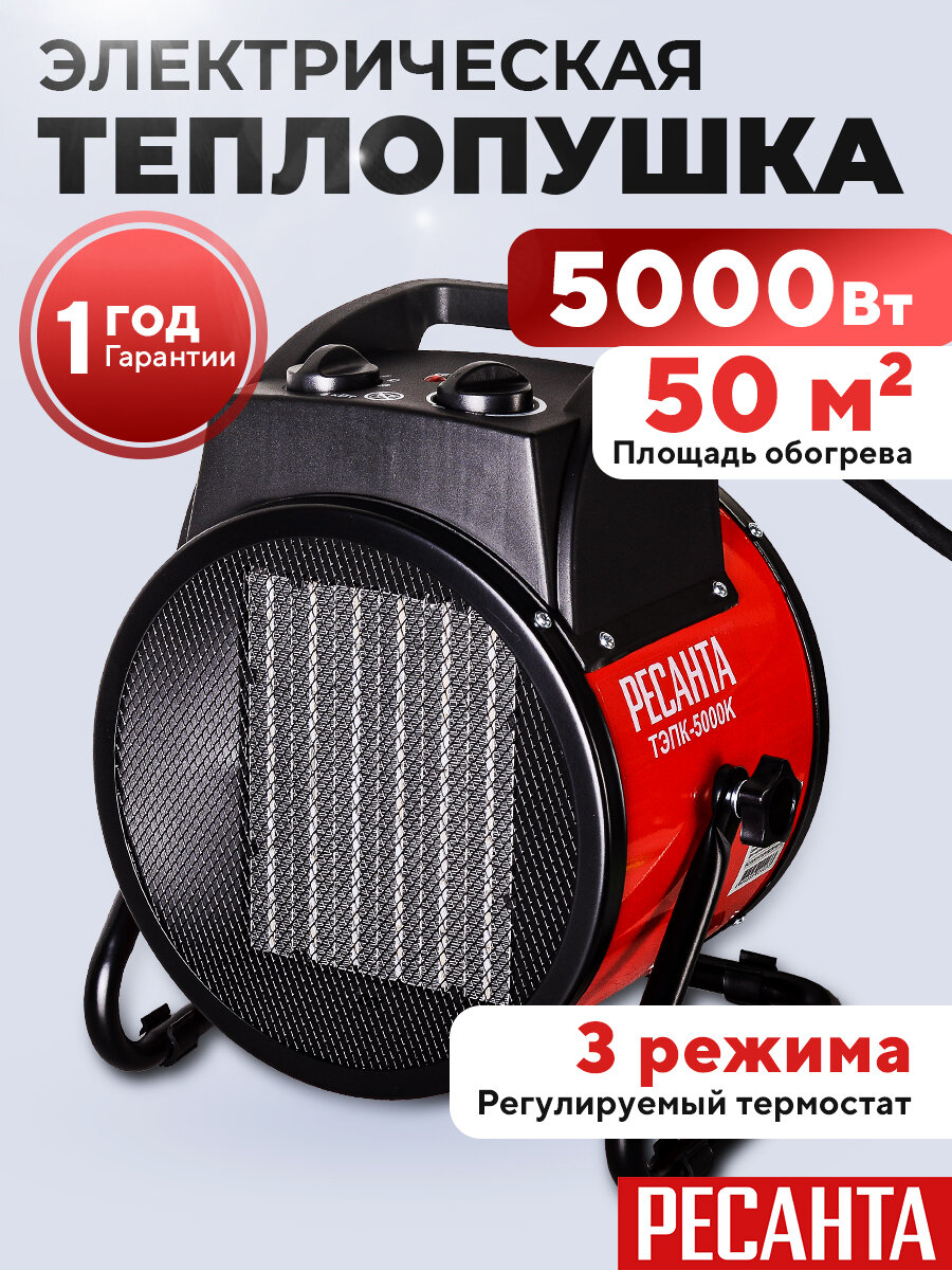 Тепловая электрическая пушка Ресанта ТЭПК-5000K, красный