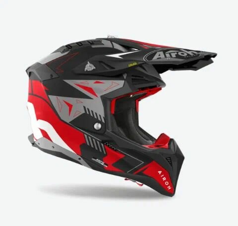 Шлем для мотокросса Airoh Aviator 3 Spin Red Matt, размер XS красный серый черный